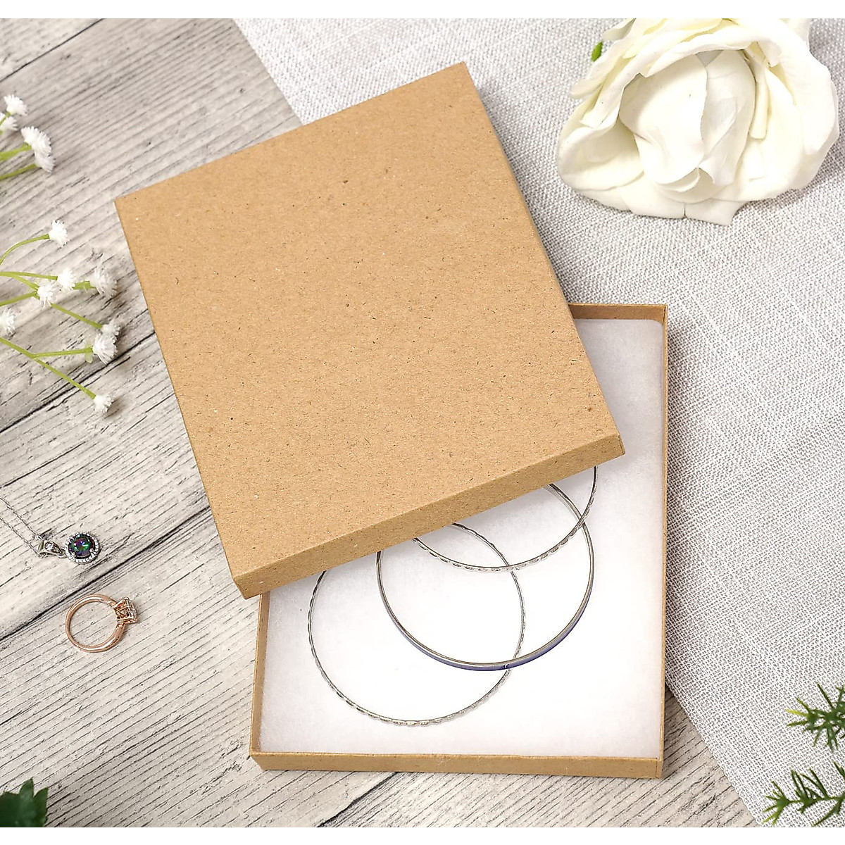 Cardboard Jewelry Boxes 10 Pack - 6"x5"x1" Bulk Cotton Filled Small Gift Boxes with Lids for Jewelry Packaging - Jewelry Gift Boxes for Shipping, Small Business, Accessories (Kraft)