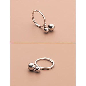 Cute Ball Bell 925 Sterling Silver Adjustable Open Ring for Women Girls Expandable Boho Geometric Round Statement Finger Rings Comfort Fit Dainty Charms Dangle Jewelry Christmas BFF Gift