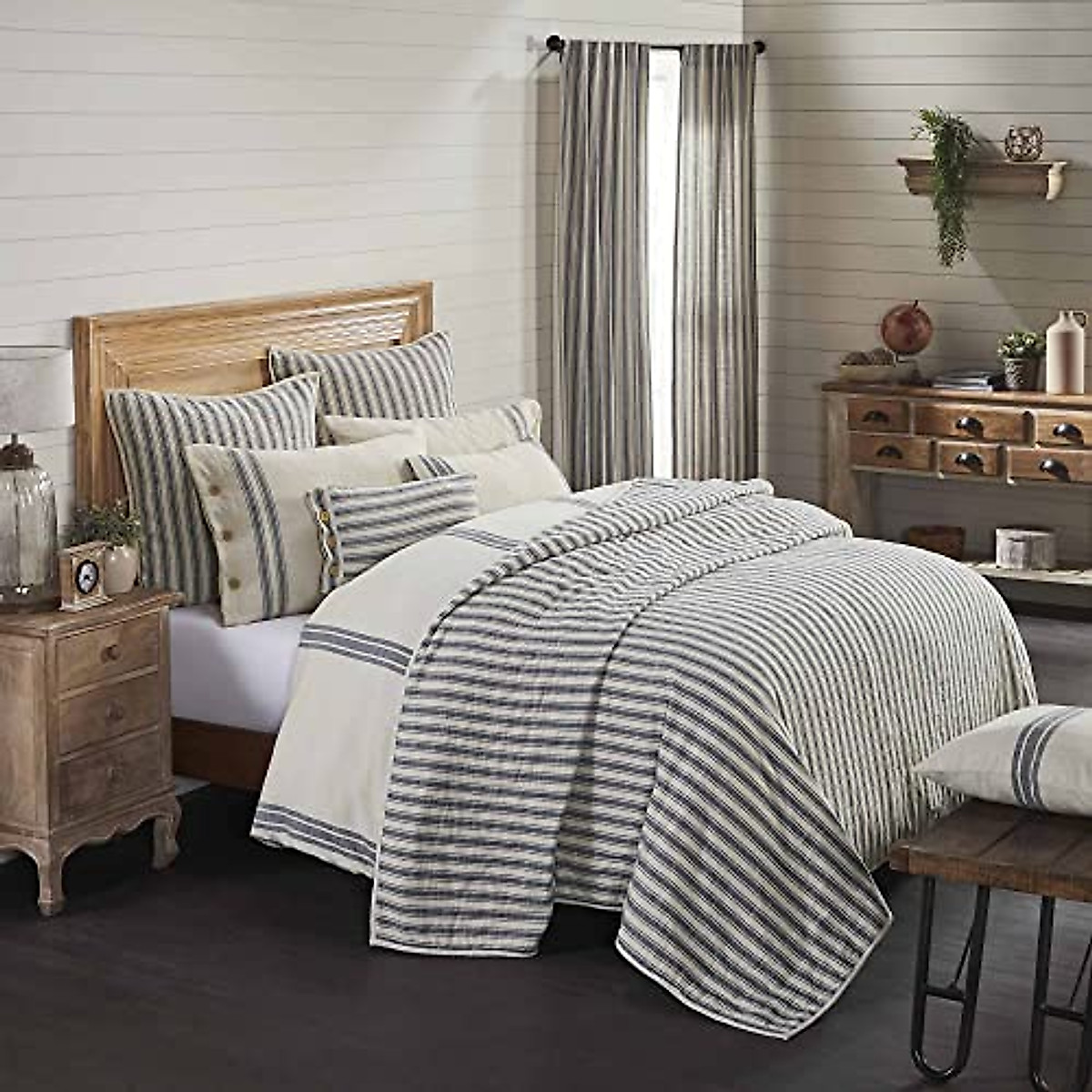 Piper Classics Market Place Blue Ticking Stripe Full/Queen Quilt