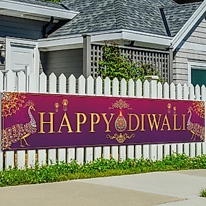 Large Happy Diwali Banner for Fence Indian Diwali Peacock Indian Deepavali Festival of Lights Party Decorations and Supplies for Home