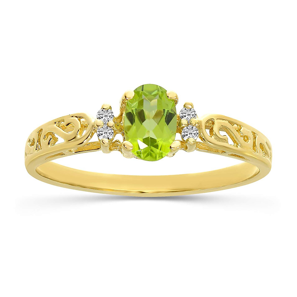 Direct-Jewelry 10k Yellow Gold Oval Peridot And Diamond Ring (Size 6)