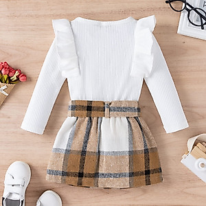Yccutest Toddler Baby Girl Skirt Outfit Long Sleeve Ruffle Shirt Top Mini Skirt Set 2Pcs Kids Little Girl Clothes Fall Winter (White,18-24 Months)