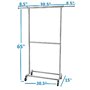 Simple Trending Double Rod Clothing Garment Rack, Rolling Clothes Organizer on Wheels for Hanging Clothes, Chrome