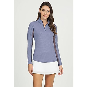 IBKUL Athleisure Wear Sun Protective UPF 50 Icefil Cooling Mini Check Long Sleeve Mock Neck - 10754 Black/White Mini Check L