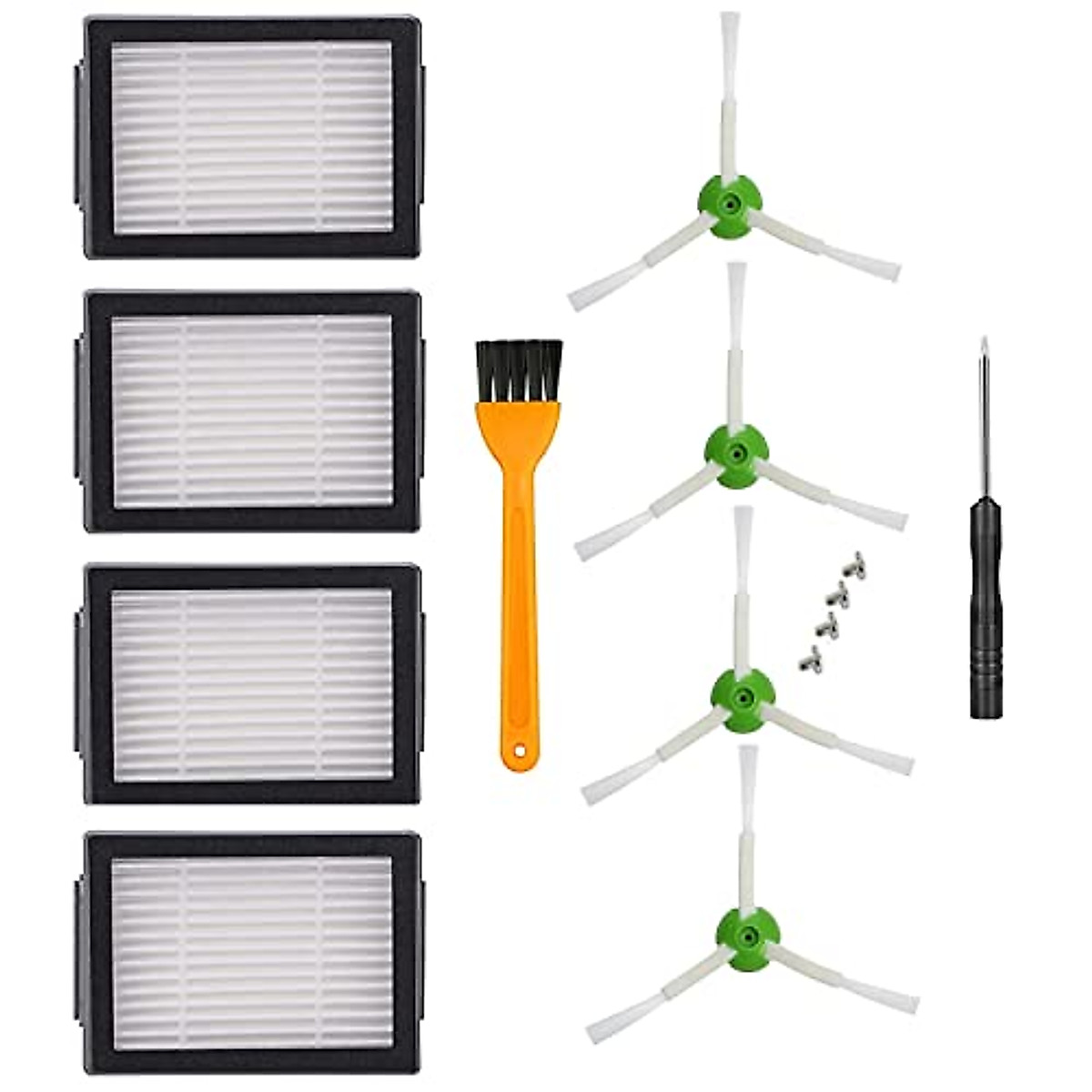 KAZETEC Replacement Parts Compatible for iRobot Roomba E&i&j Series i7 j7 i3 i4 i7+ Plus i3+ i4+ i6 i6+ i8 i8+ E5 E6 j7+ Plus,4 filters,4 side brushes