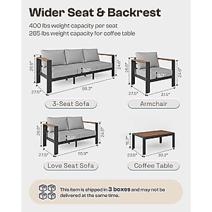 Oasbira Aluminum Outdoor Patio Furniture Loveseat, All-Weather Outdoor Patio Sofa with Washable Thick Cushion, Patio Sofa Couch for Porch, Balcony, Deck, Yard, Gray