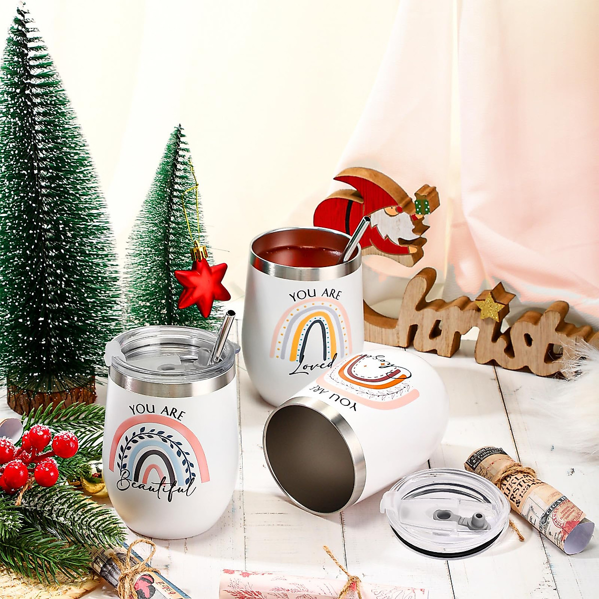 Sieral 10 Pcs Thank You Gifts Inspirational You Are Awesome Rainbow Tumbler Cup 12oz Stainless Steel Insulated Bulk Mugs with Lids for Women Secretaries Teacher Students Employee Volunteer Student