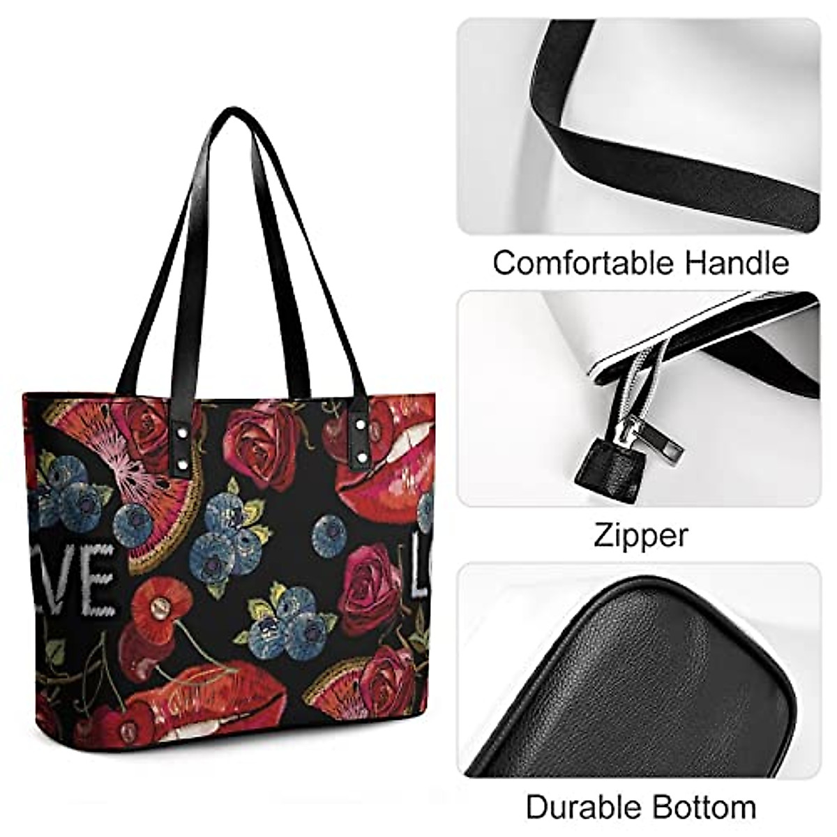 Womens Handbag Lips Flower Leather Tote Bag Top Handle Satchel Bags For Lady