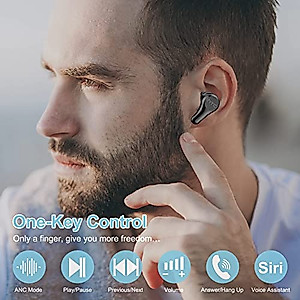 HTC True Wireless Earbuds Plus with Active Noise Cancellation, Bluetooth Earphones Stereo in Ear Headphones IPX5 Waterproof/24-Hour Playtime/Built-in Mic/Touch Control for Driver, Work, Sport -Black