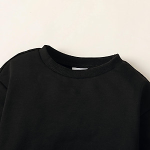 DEFAHN Toddler Baby Boy Girl Clothes Fall Black Sweatshirt Long Sleeve Top Pants 2PCS Winter Outfit Set (Black, 18-24 Months)