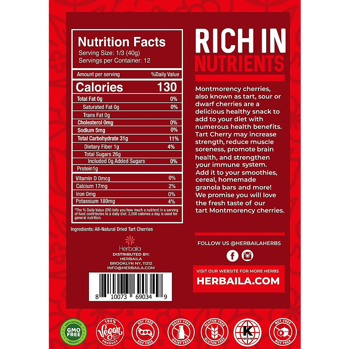 Dried Cherries Tart Cherry, 1lb. Montmorency Tart Cherries, Dried Sour Cherries Fresh, Montmorency Dried Tart Cherries, Dried Cherries, All-Natural Whole Sour Cherry 16 oz.