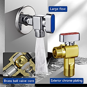 SUBMARINE Angle Stop Valve, Brass Material, 1/2'' Inlet and Outlet Caliber, 1/4 Turn Shut Off Valve, With 3/8'' Adapter, Hot and Cold Water, Suitable for Kitchen, Bathroom and Pipeline