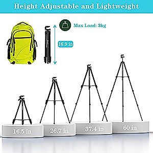 KINGJUE 60'' Camera Phone Tripod Stand Compatible with Canon Nikon DSLR with Universal Tablet Phone Holder Remote Shutter Bubble Level and Carry Bag Max Load 6.6LB