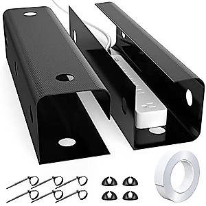 Yecaye 2 Pack Under Desk Cable Management Tray, 31.5in Desk Cord Organizer for Wire Management Tray, Perfect for Standing Desk Cable Tray, No Screw No Drill Cable Raceway for Office, Home, Black