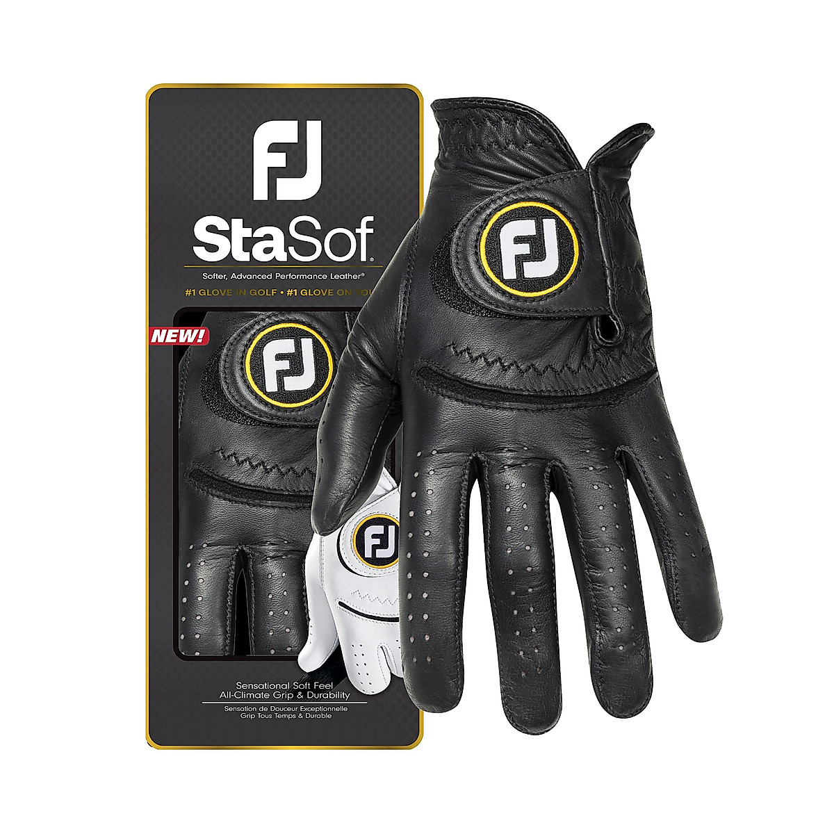 FootJoy Men's StaSof Golf Glove, Black, Cadet Medium, Worn on Left Hand