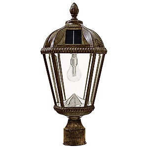 Gama Sonic Outdoor Solar Lamp Post Light, Weathered Bronze Finish Aluminum, Royal Bulb, Beveled Glass, 3-inch Fitter for Lamp Posts, 98B312, Upgraded