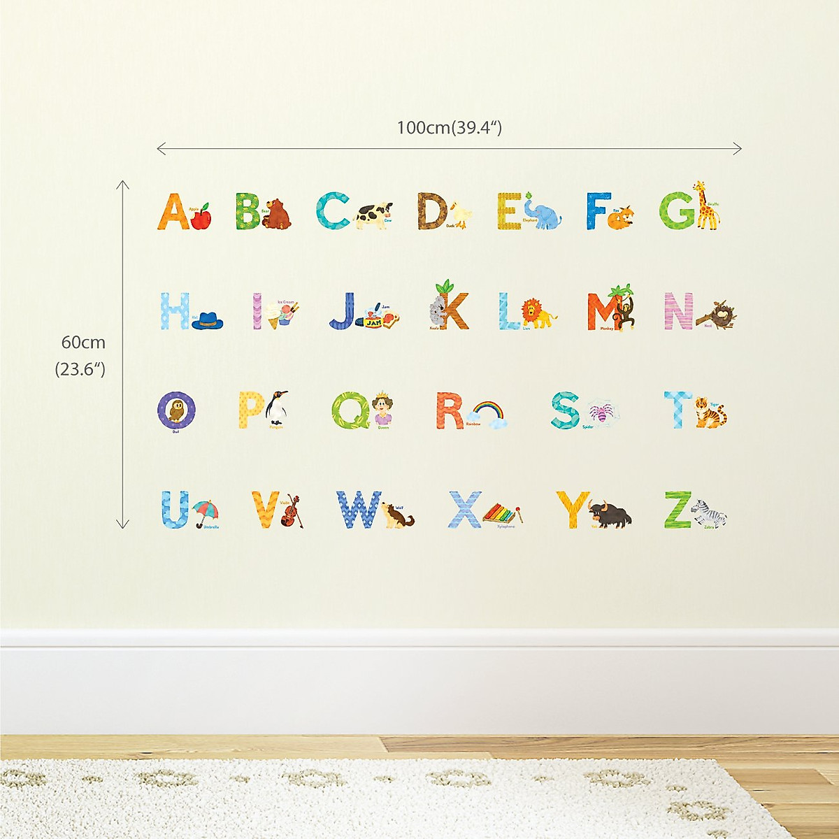 DECOWALL DS-8003 Watercolour Animal Alphabet Kids Wall Stickers Wall Decals Peel and Stick Removable Wall Stickers for Kids Nursery Bedroom Living Room (Small) d?cor