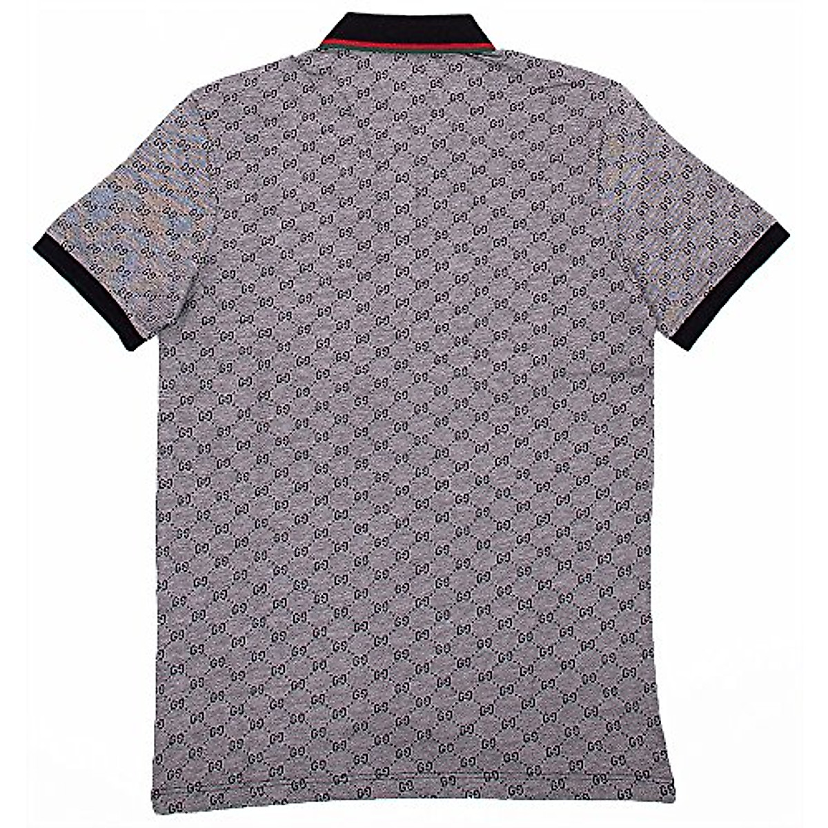 Gucci Polo Shirt, Mens Gray Short Sleeve Polo T- Shirt GG Print (L)