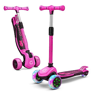 Gonex 3 Wheel Scooter for Toddler and Kids Ages 3-8, Kick Scooter for Girls Boys with Foldable Design Adjustable Height and Extra Wide Light up Wheel, Pink