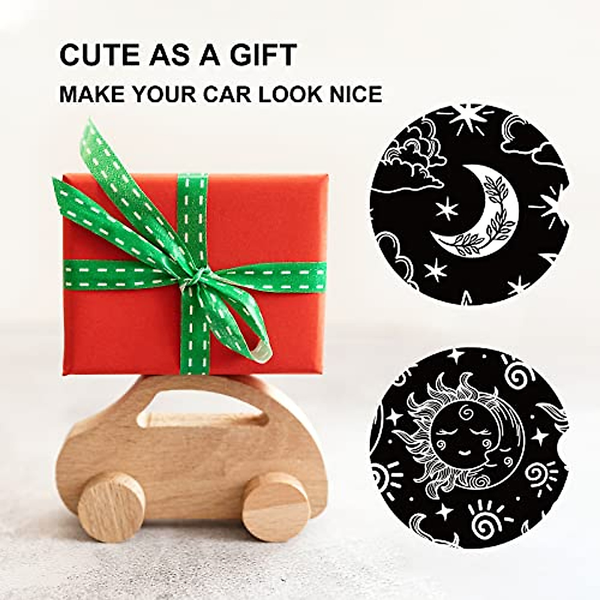 Car Coasters for Car Cup Holders Absorbent 2 Pack, 2.56'' Ceramic Car Coasters with Finger Notch for Easy Removal, Funny Coaster for Drink to Keep Cupholder Clean