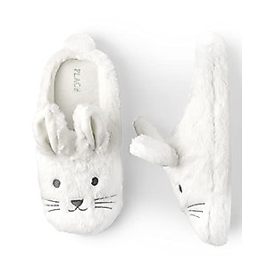 The Children's Place Unisex Slippers, White Bunny-Adult, Large Big_Kid