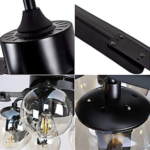 Black Ceiling Fan with Light and Remote 6 Speed Mute Metal Reversible Blades 5 Light 52" for Indoor Industrial Rustic Farmhouse Bedroom Living Room Dining Room