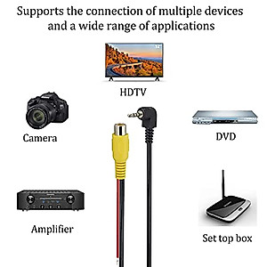 HCFeng 2.5mm to RCA Cable 2.5mm AV-in Male（4-Pole） to RCA Female Cable with Trigger,2.5mm Stereo to RCA Video Adapter for GPS Tablet Car Camcorder Reverse Backup Rear View Camera(2.4M+20cm)