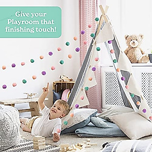 Easter Pom Pom Garlands (2 x 120 Inches - 40 Balls Each, 25mm Diameter) Colorful Pom Ball Decoration Strings with Pastel Rainbow Effect (4