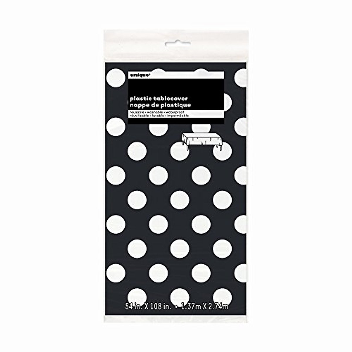 Black Dots Rectangular Plastic Table Cover (54" x 108") 1 Count - Elegant Design & Premium Quality, Ideal For Parties, Events & Everyday Use