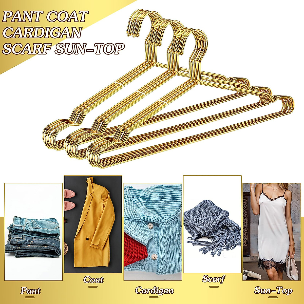 Suclain 60 Packs Gold Metal Wire Clothe Hangers 17.7 Inch Gold Wire Hangers Stainless Steel Hangers Bulk Heavy Duty Round Hook Thin Hangers for Coats Bridal Dry Cleaner(Gold)