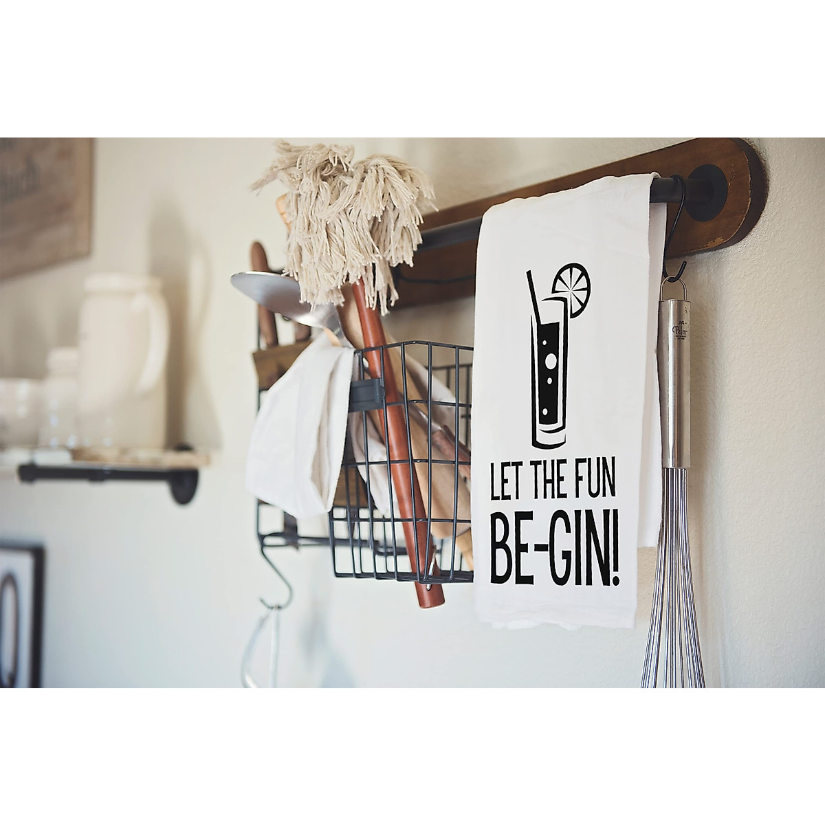 Handmade Funny Kitchen Towel - 100% Cotton Gin and Tonic Hand Bar Towels for Kitchen - 28x28 Inch Perfect for Hostess Housewarming Christmas Mother’s Day Birthday Gift (Let the Fun Begin)