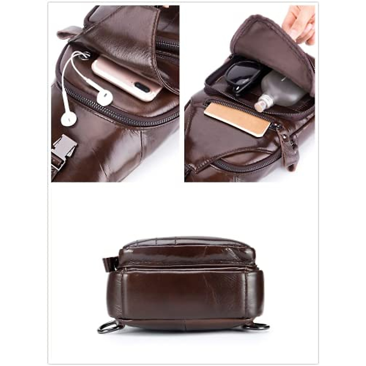 Leather Sling Bag Small Purse for Men Women Crossbady Bag Chest Bags Shoulder Backpack Cross Body Man Womens Water Resistant Vintage