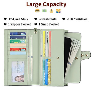 SENDFN Large Womens Wallet Genuine Leather RFID Blocking Multi Card Organizer Wristlet