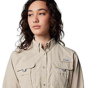 Columbia Women's PFG Bahama II Long Sleeve Shirt, Breathable, UV Protection Fossil, 2X