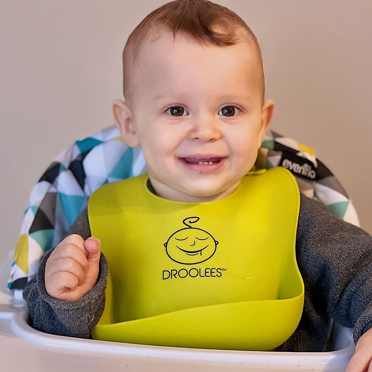 Droolees Premium Waterproof, Widemouth, Soft Silicone Feeding Bibs, Unisex, Washable, Includes Bonus Item, Rolls up for Travel, 2 Pack