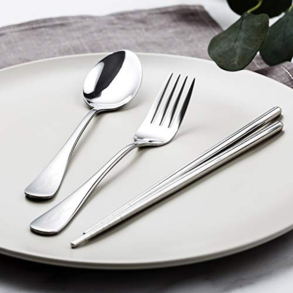 Beyond 280 Stainless Steel Flatware Set for School, Travel and Outdoor, Portable 3 Piece Set Reusable Chopsticks, Fork, Spoon (Blue Case)