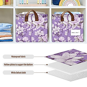 KUEJOP Flower Purple Rose Rectangle Storage Bin, Decorative Collapsible Organizer Storage Basket with Handles for Home
