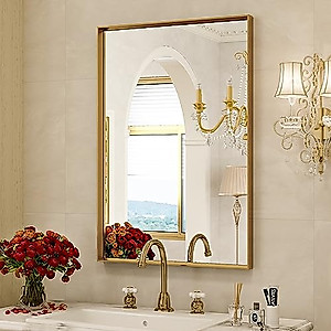 XRAMFY Gold Framed Mirrors for Bathroom, 24x36 inch Bathroom Vanity Mirror, Metal Frame Wall Mounted Rectangle Mirror for Washroom Bedroom Living Room (Horizontal/Vertical)