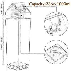 ZORRITA 2 Pack 17oz Milk Carton Water Bottles Clear Plastic Square Water Bottles with Straw, Brush and 50pcs Stickers Reusable for Juice, Ice Water