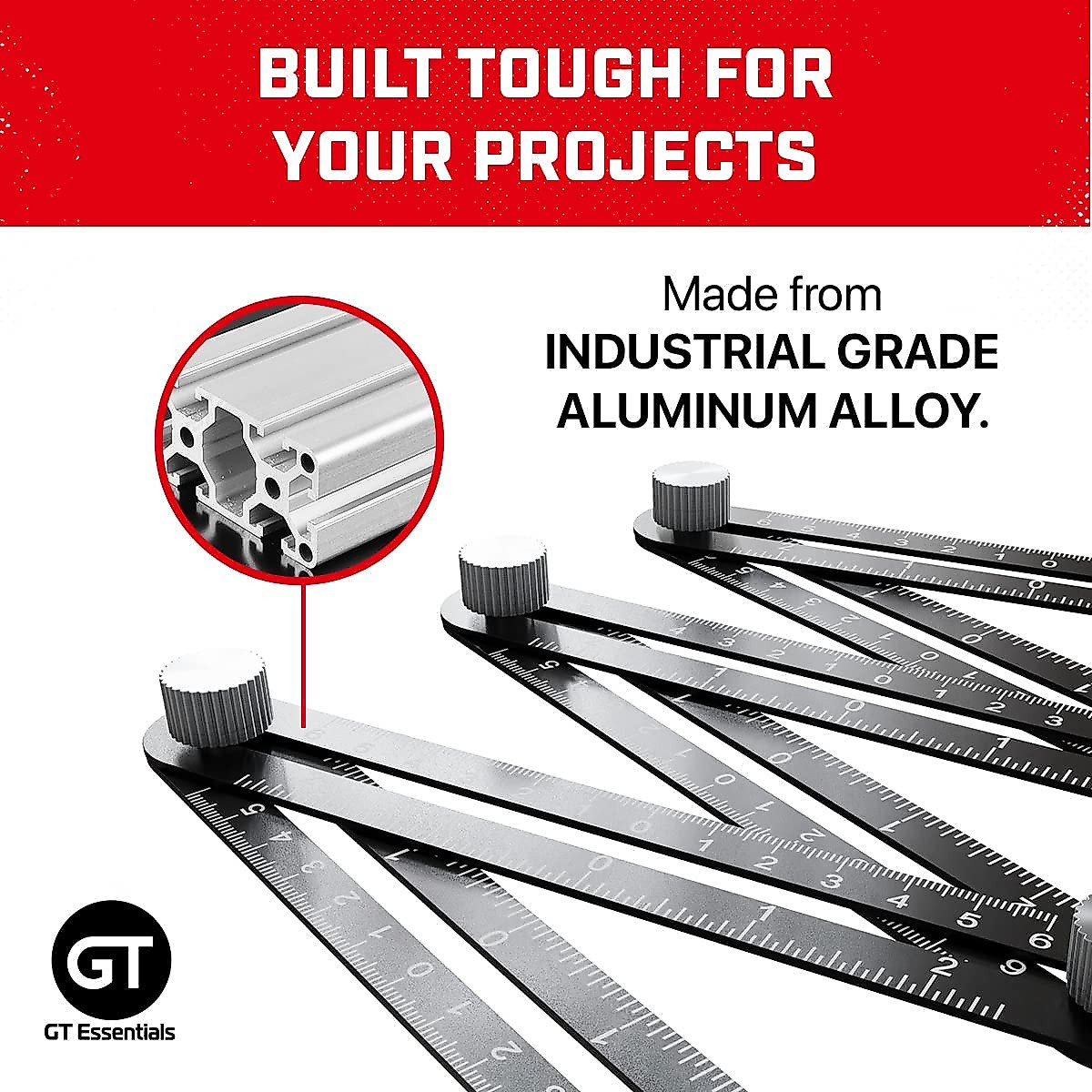 GT ESSENTIALS 2-Pack Multi Angle Measuring Ruler & Drill Hole Locator | Two 6-Sided Combinable to 12-Sided Tool with Adjustable Tile Punch Locators for Precision Woodworking, Tilework, & Construction