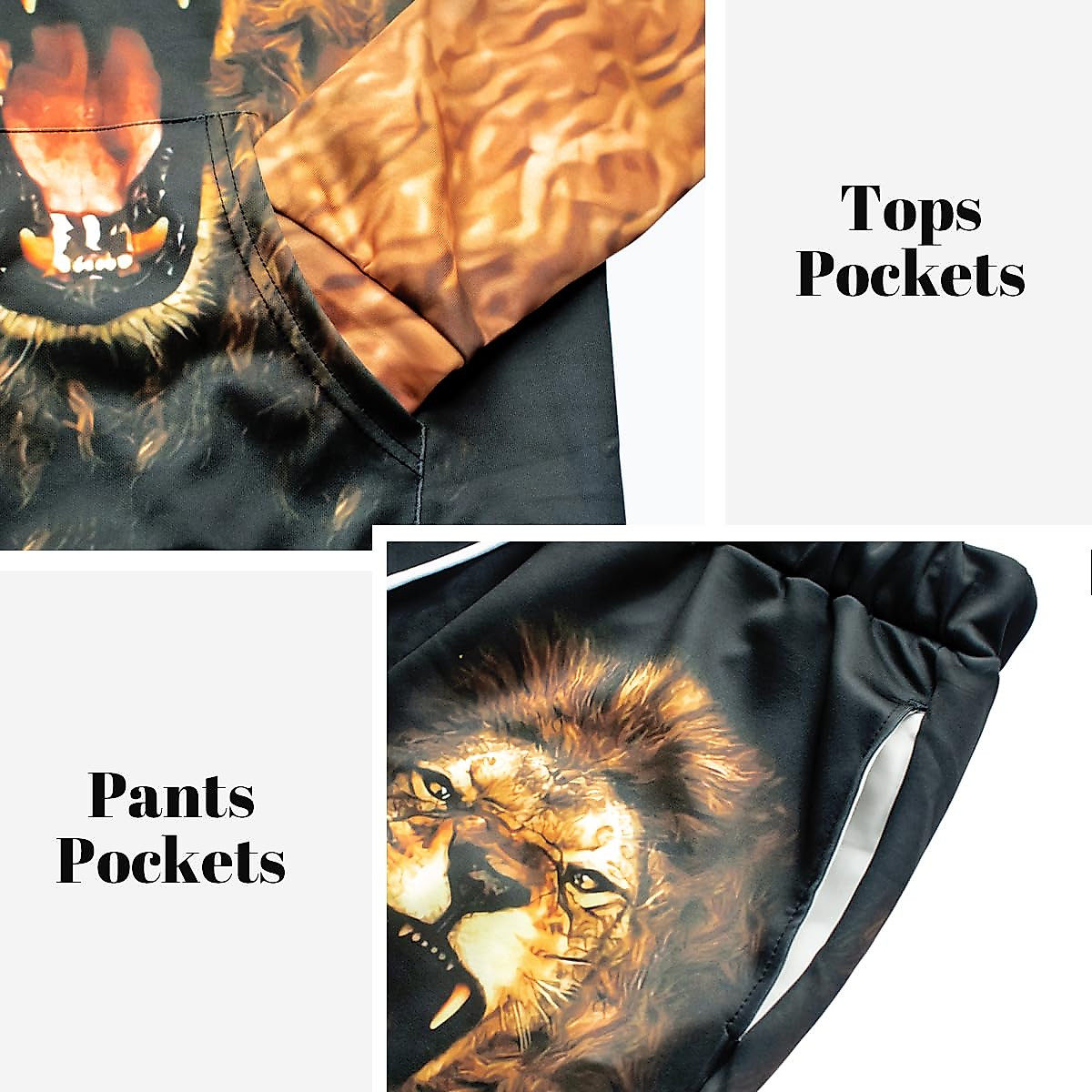 Ufehaho Lion King 3D Printed Men's Hoodies Sweater Set Pullover Tracksuit for Big and Tall 2 Piece Sweatshirt Suit