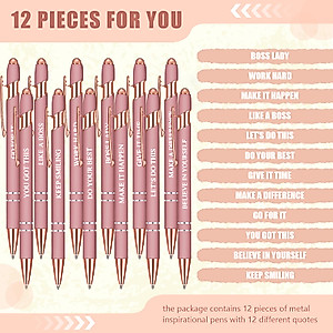 Zonon 12 Pieces Quotes Pen Inspirational Ballpoint Pen with Stylus Tip Motivational Messages Pen Metal Inspirational Pen Set Metal Black Ink Pens Encouraging Stylus Pen (Boss Lady, Rose Gold)