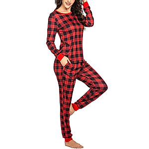 Ekouaer Womens Pajamas Sets Long Sleeve Tops with Jogger Pants Soft Pjs Lounge Set Outfits with Pockets Red Big Plaid S
