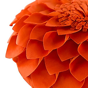 JWH Handmade 3D Flower Throw Pillow Covers Aesthetic Decorative Round Cushion Floral Accent Pillow Cases Velvet Pillowcase Living Room Bed Couch Bedroom 14 Inch Orange