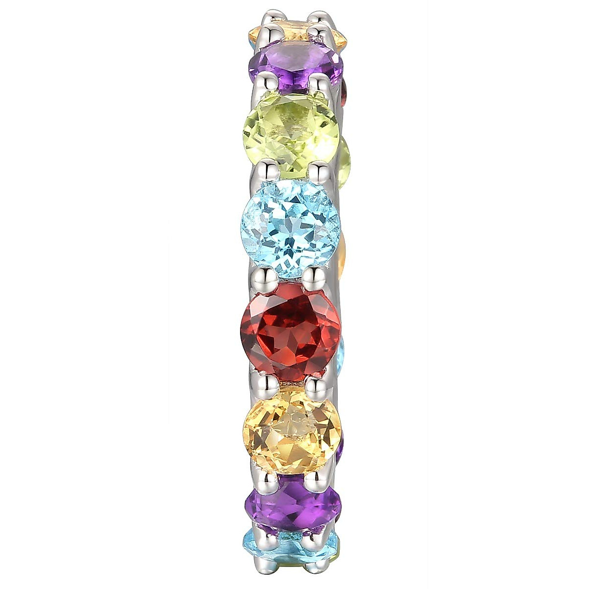 Tirafina Amethyst, Blue Topaz, Citrine, Rhodolite Garnet and Peridot Eternity Band Ring, Sterling Silver, Round Stones, Birthstone Rings for Women (4 mm stone)