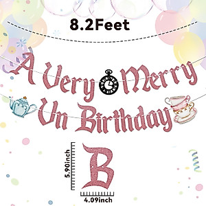 A Very Merry UnBirthday Banner, Wonderland Birthday Party Decorations for Girl, Funny Birthday Party Decor Rose Gold Glitter