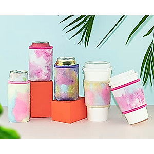 BAGnoREGio 4-Pack Tie Dye Faux Fur Neoprene 12oz Beer Can Cooler Sleeves, Fuzzy Plush Velvet Soda Can Koozies (Rainbow Multi color)
