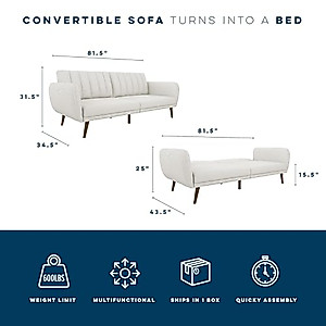 Novogratz Brittany Sofa Futon, Premium Linen Upholstery and Wooden Legs, Grey Linen