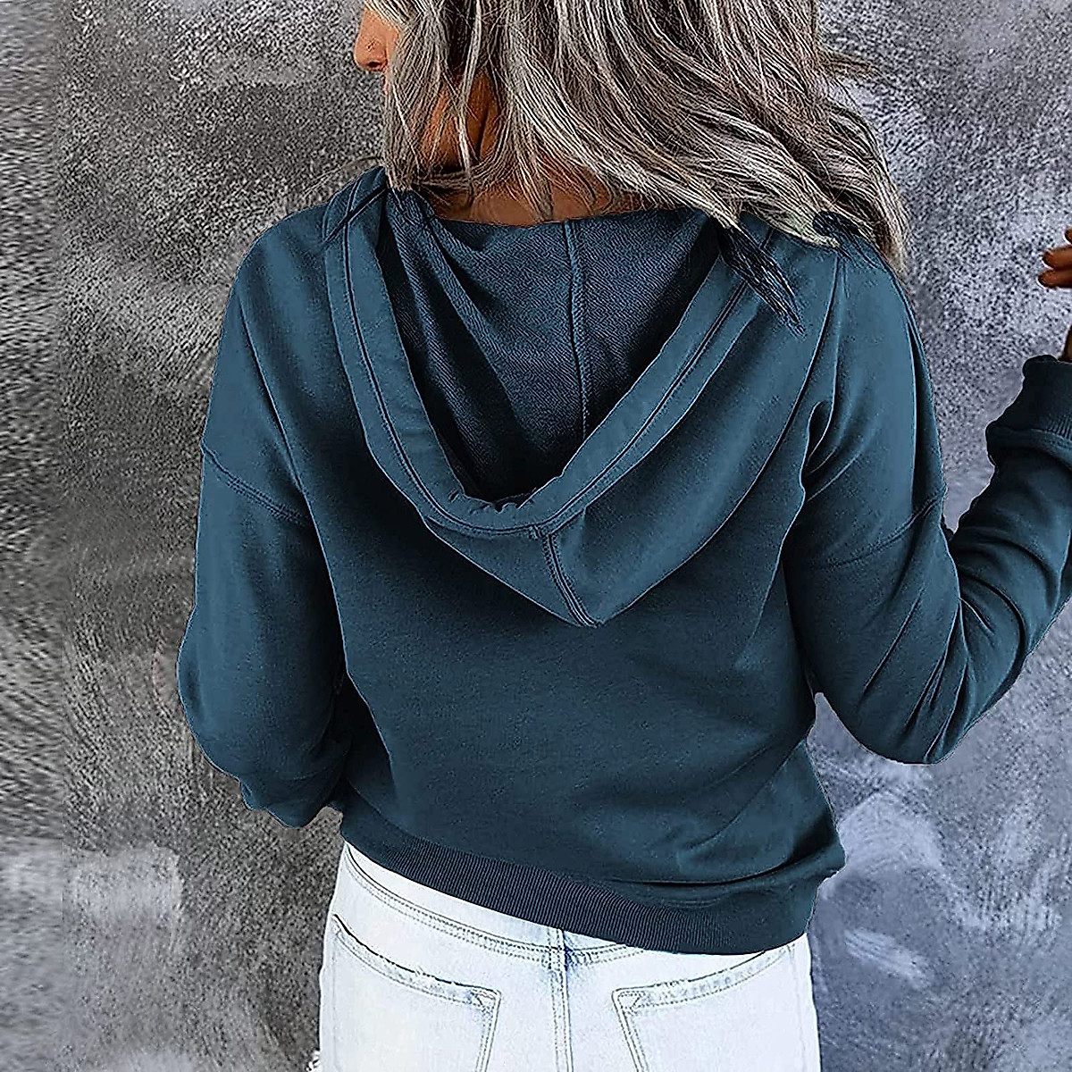 Dressy Casual Hoodies For Women Long Sleeve Pullover Tops Drawstring Hooded Sweatshirts Fall Fashion Outfits 2024 Navy M