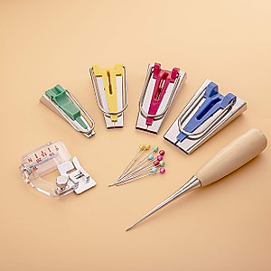 Bias Tape Maker Set, Neo LOONS Sewing Fabric Bias Tape Maker Tool Kit with Binder Foot, 6MM 12MM 18MM 25MM 4 Sizes DIY Patchwork Sewing Accessories Tools Set for Quilt Binding